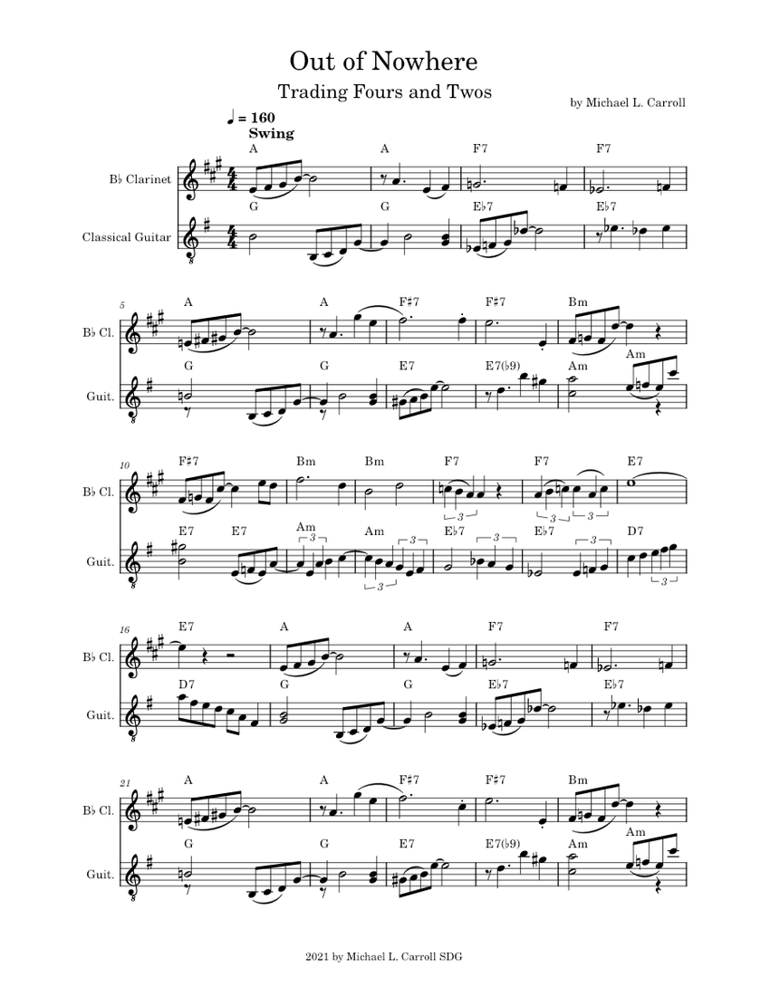 Out Of Nowhere – Johnny Green Sheet music for Clarinet in b-flat ...