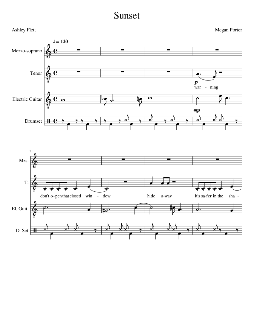 Sunset Sheet music for Tenor, Mezzo soprano, Guitar, Drum group (Mixed ...
