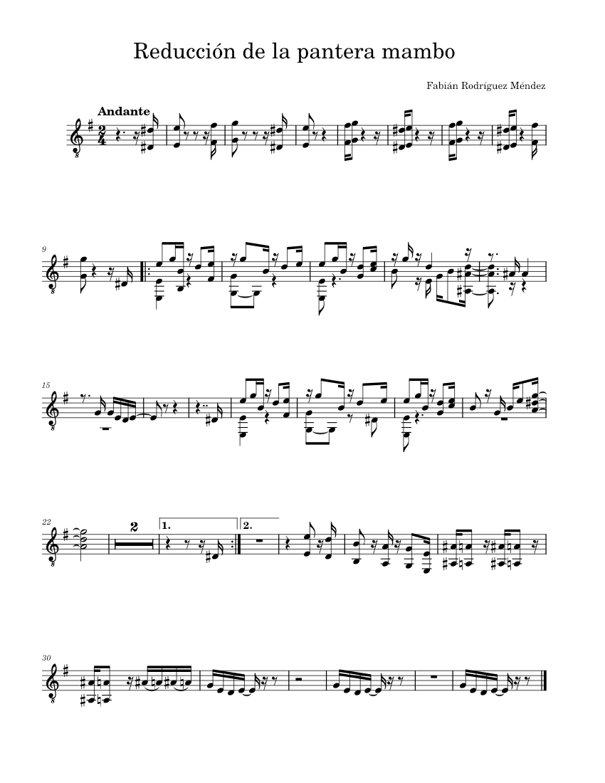 Reducción de la pantera mambo Sheet music for Guitar (Solo) | Musescore.com