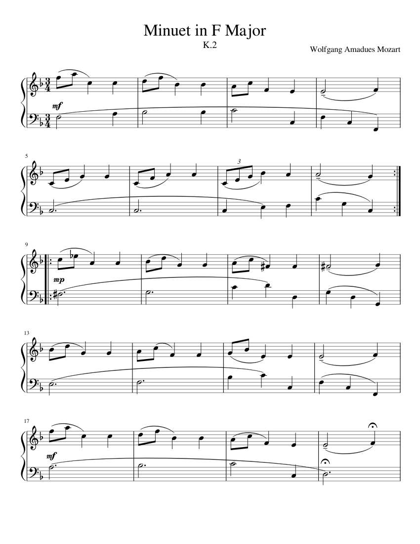 Minuet in F Major Sheet Music for Piano (Solo) easy | MuseScore.com