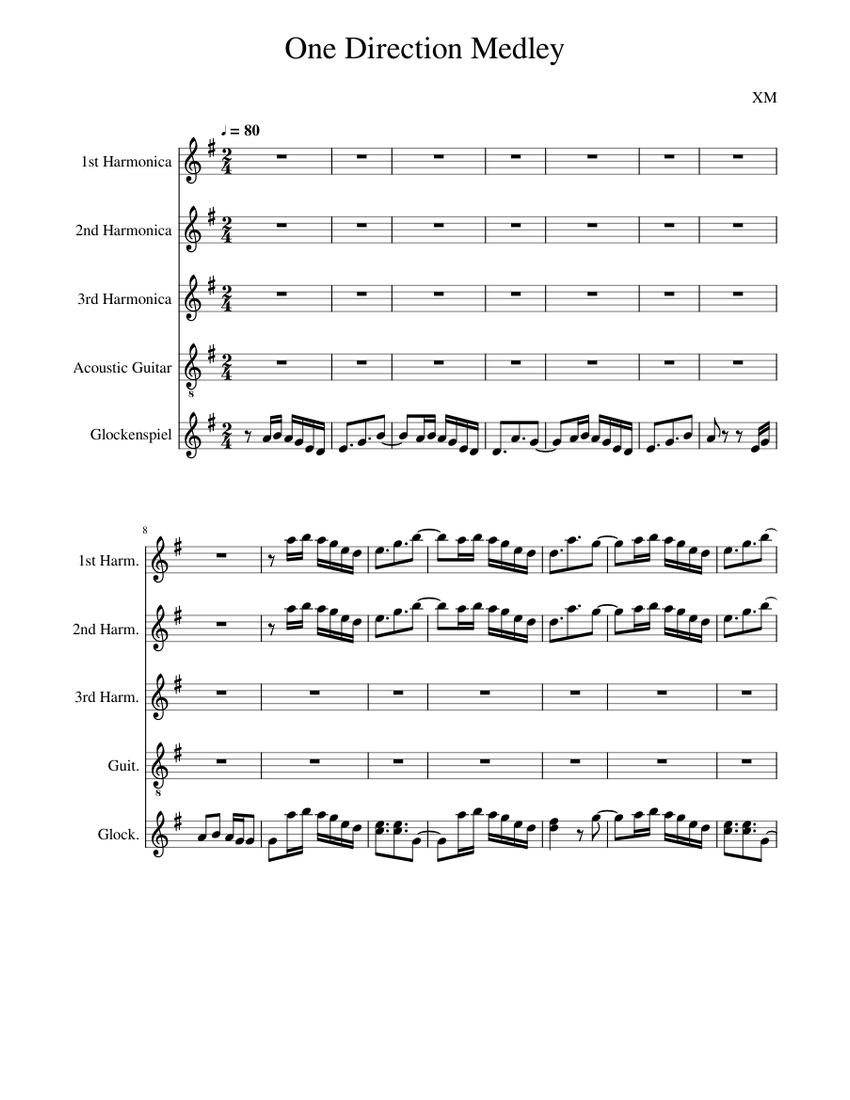 One Direction Medley Sheet music for Glockenspiel, Guitar, Harmonica ...