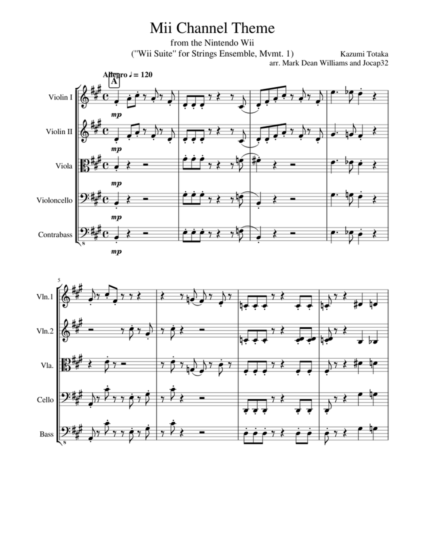 Mii Channel Theme ("Wii Suite" for Strings Ensemble, Mvt. 1) Sheet ...