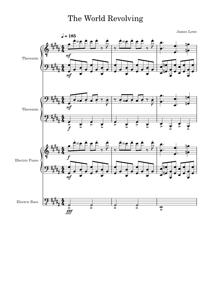 The World Revolving Sheet music for Piano, Bass guitar, Synthesizer ...