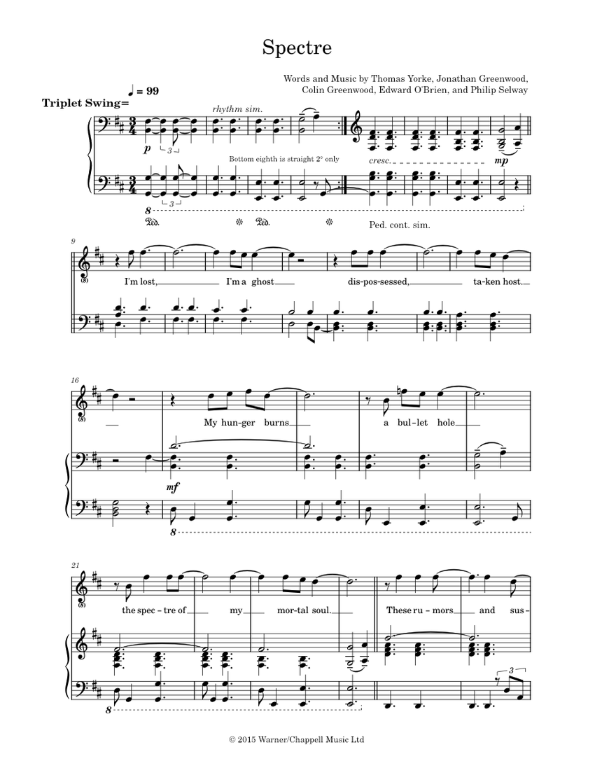 SPECTRE by RADIOHEAD but it's notated correctly Sheet Music for Piano ...