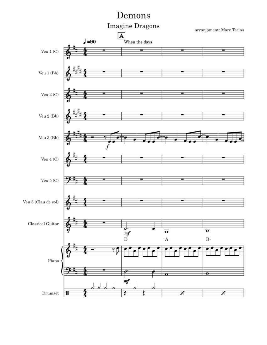 Demons - V. Artcàdia - Orquestra Sheet Music for Piano, Trombone, Flute ...