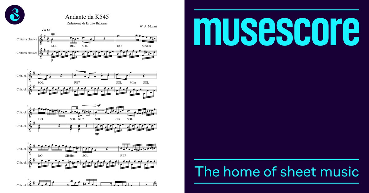 Andante da K545 – Wolfgang Amadeus Mozart Sheet music for Guitar (Mixed Duet) | Musescore.com