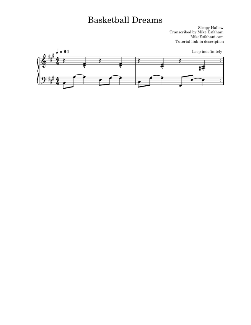 Basketball Dreams - Sleepy Hallow Sheet Music for Piano (Solo) easy ...