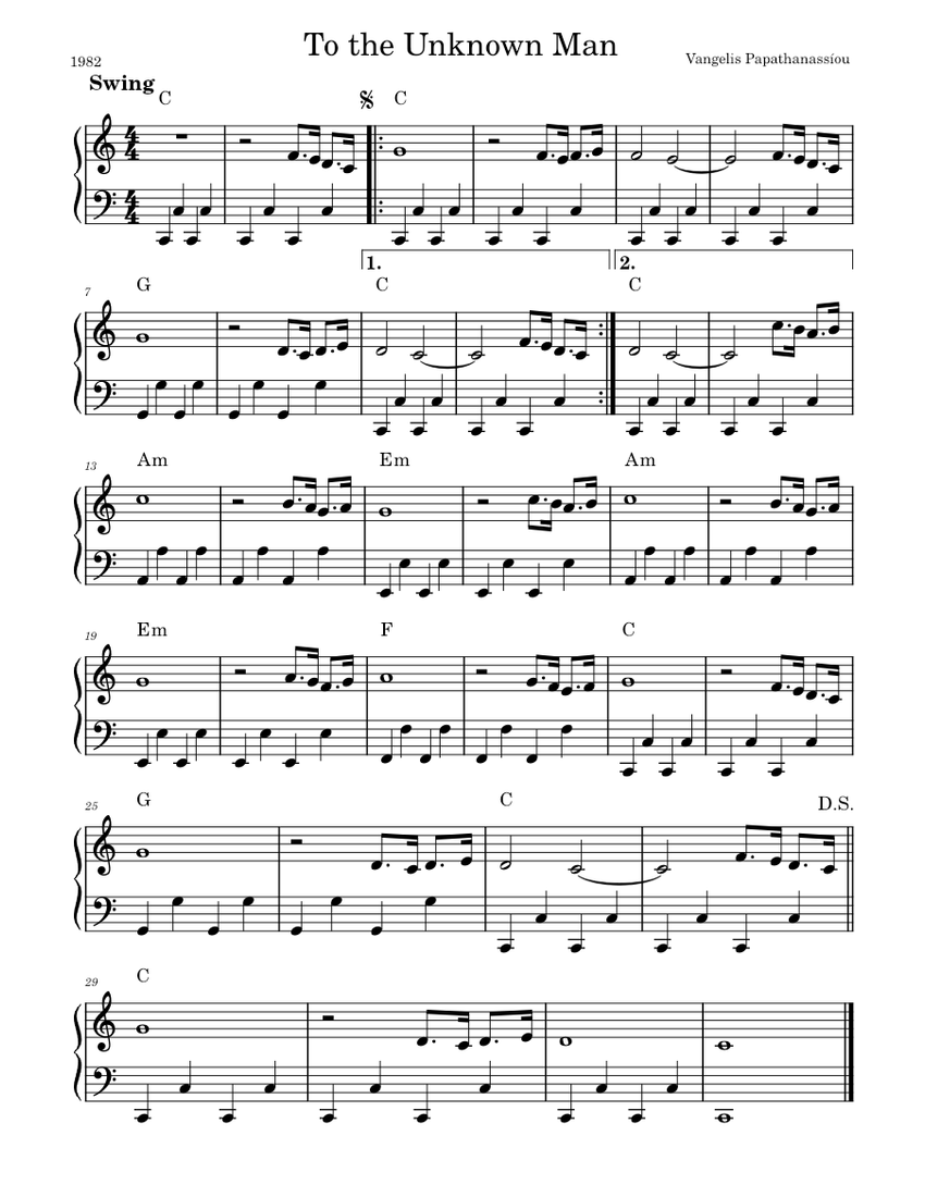 To The Unknown Man – Vangelis / for beginners Sheet music for Piano (Solo) | Musescore.com