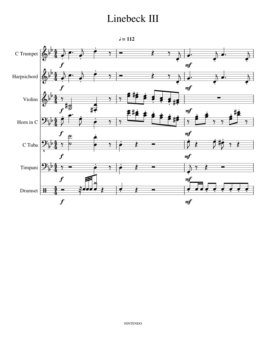 Linebeck III Sheet music for Harpsichord, Tuba, Timpani, Trumpet other ...