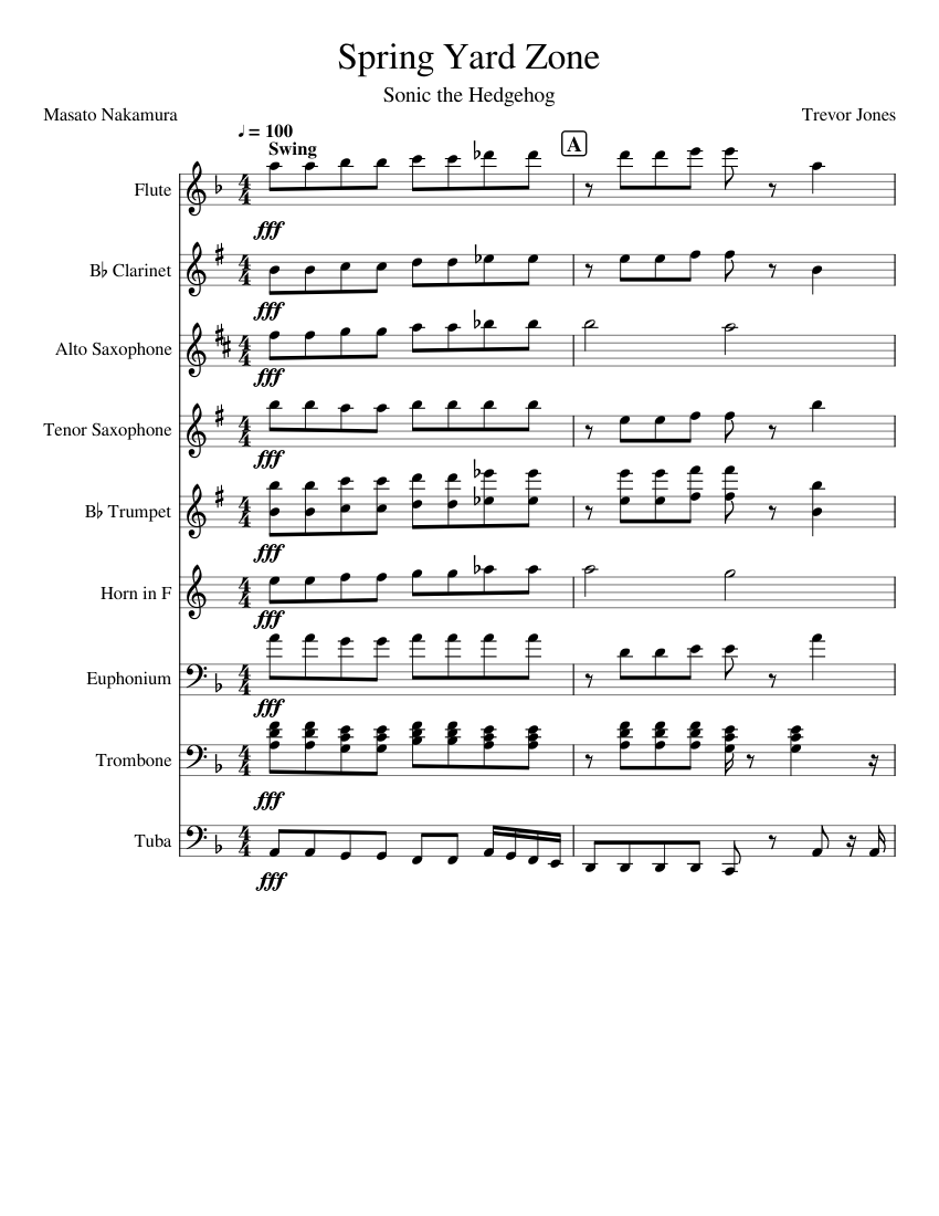 Spring Yard Zone Sheet Music for Trombone, Euphonium, Tuba, Flute ...