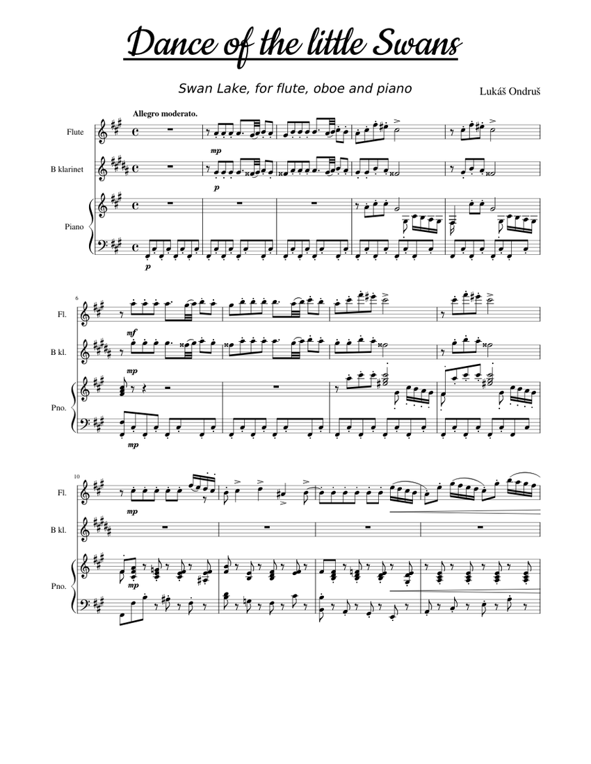Swan Lake - Dance of the little swans for piano, flute and clarinet ...