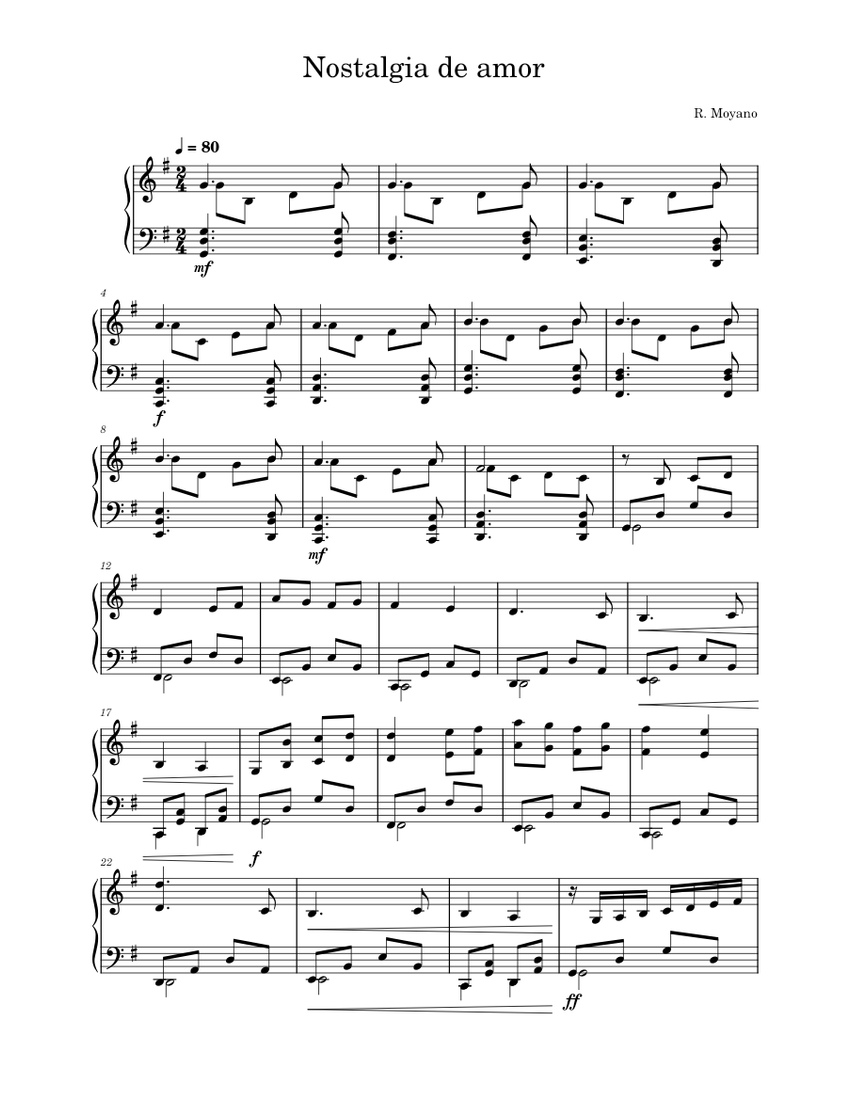 Nostalgia de amor - Rafael Moyano Franco Sheet Music for Piano (Solo ...