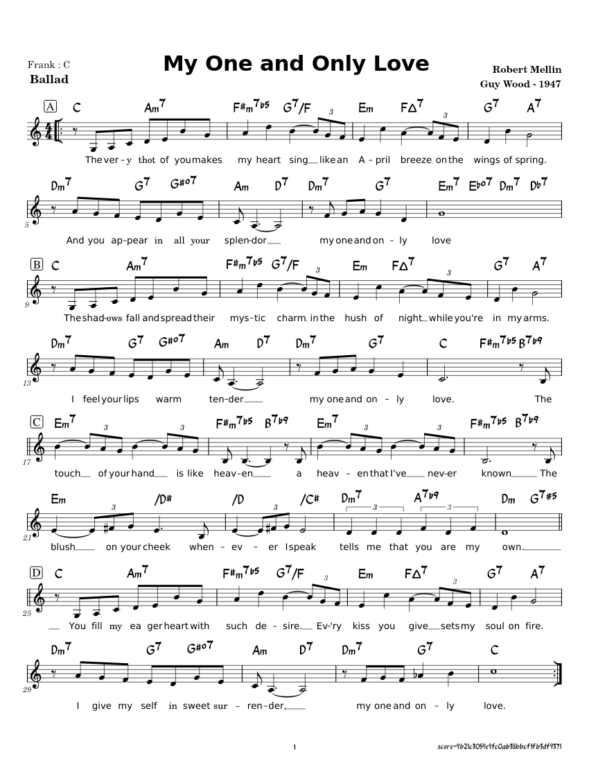 My one and only love – Frank Sinatra Sheet Music with Chords for Vocals ...