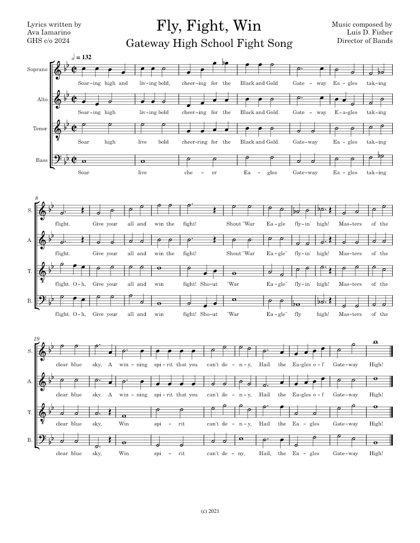 Fly, Fight, Win Sheet music for Soprano, Alto, Tenor, Bass voice (SATB ...