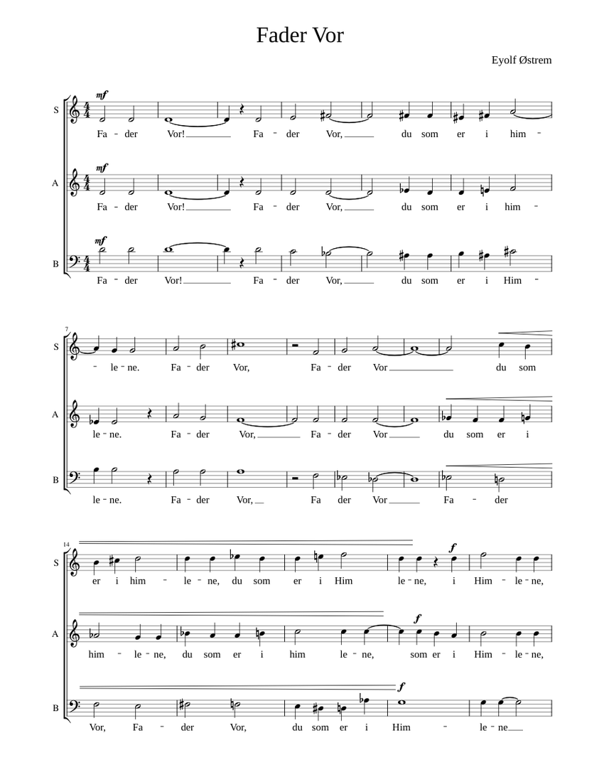 Fader Vor Sheet music for Soprano, Alto, Baritone (A Capella ...
