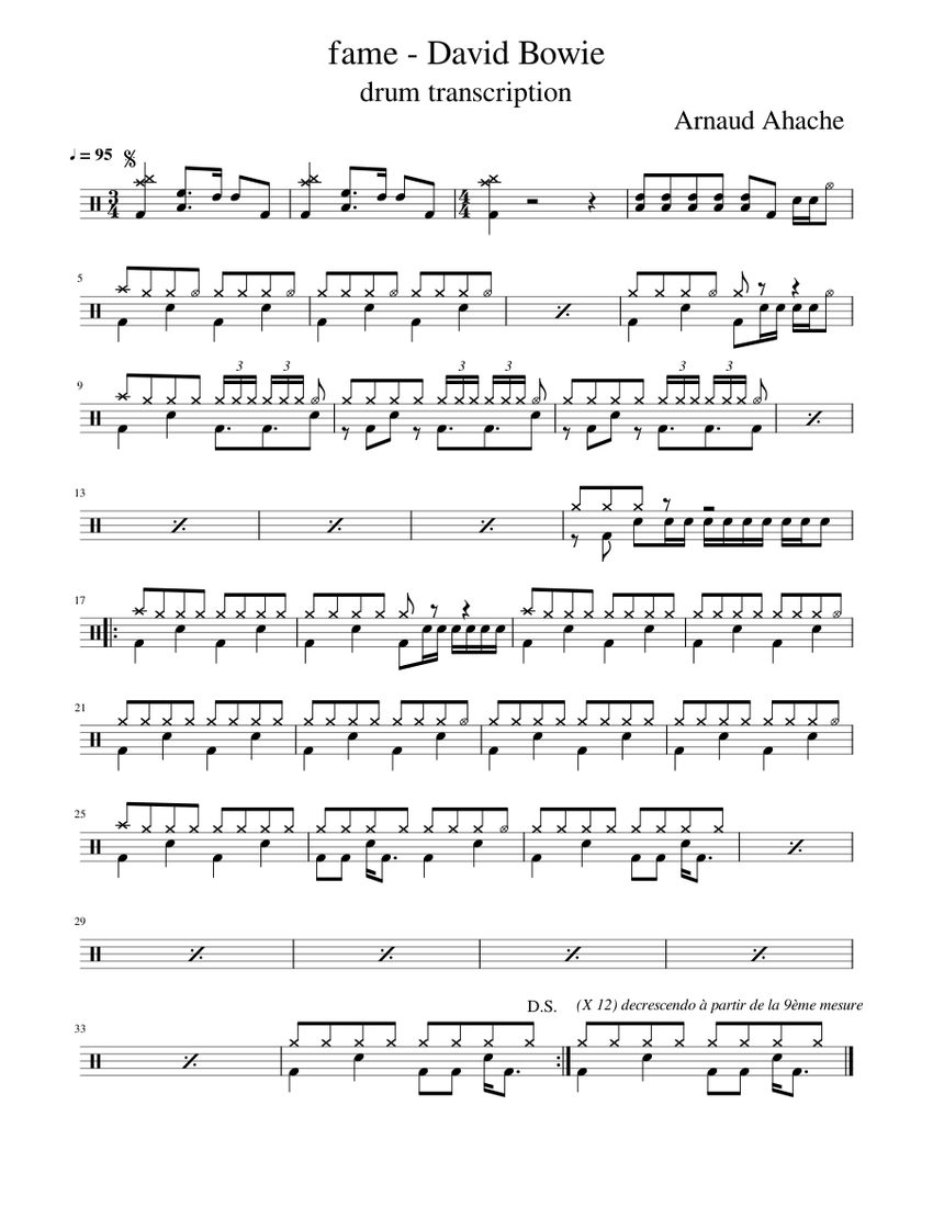 David Bowie fame Sheet Music for Drum group (Solo) | MuseScore.com