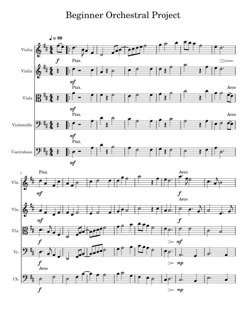 Beginner Orchestral Project Sheet Music for Contrabass, Violin, Viola ...