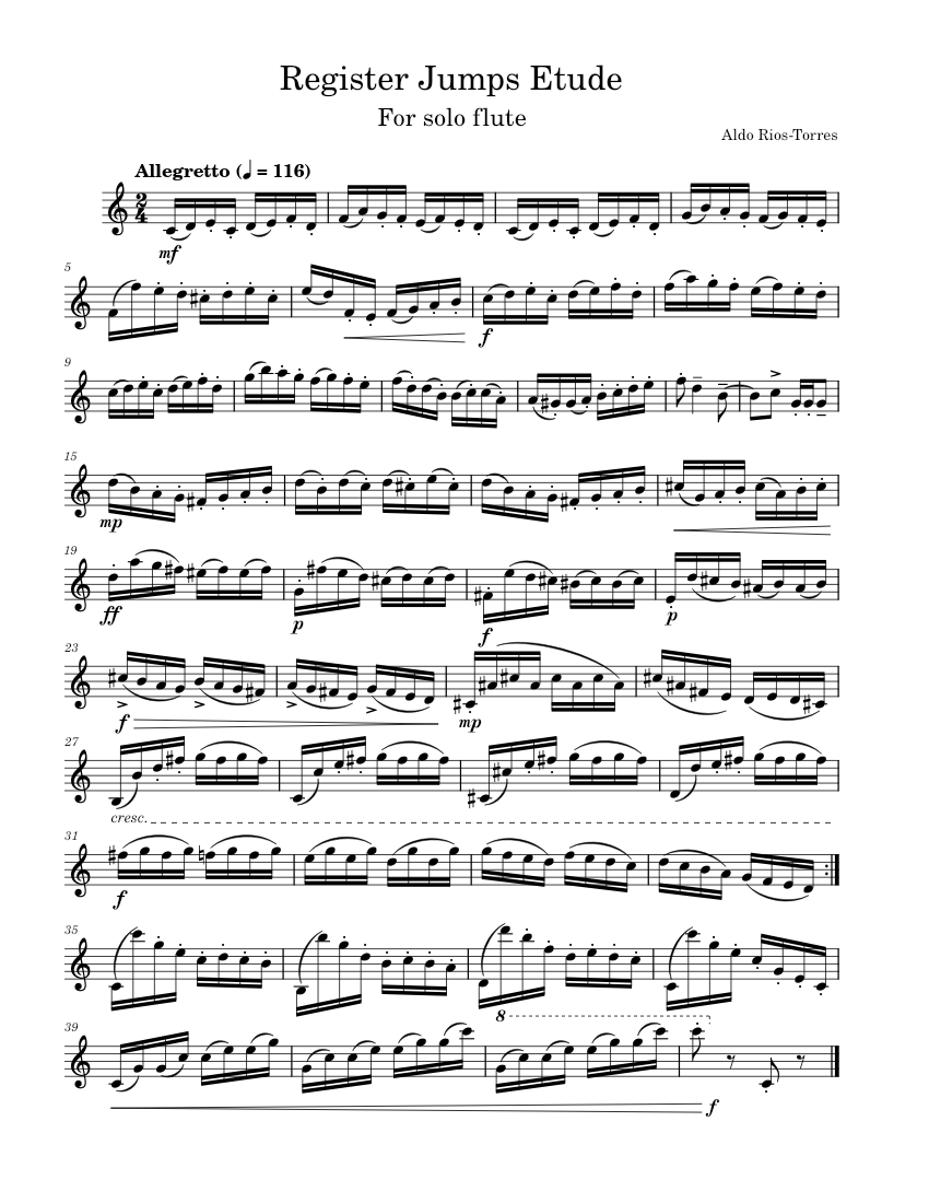 Register Jumps Etude Sheet Music for Flute (Solo) | MuseScore.com