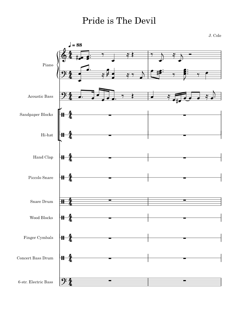 Pride Is The Devil - J. Cole Sheet music for Piano, Snare drum, Bass ...