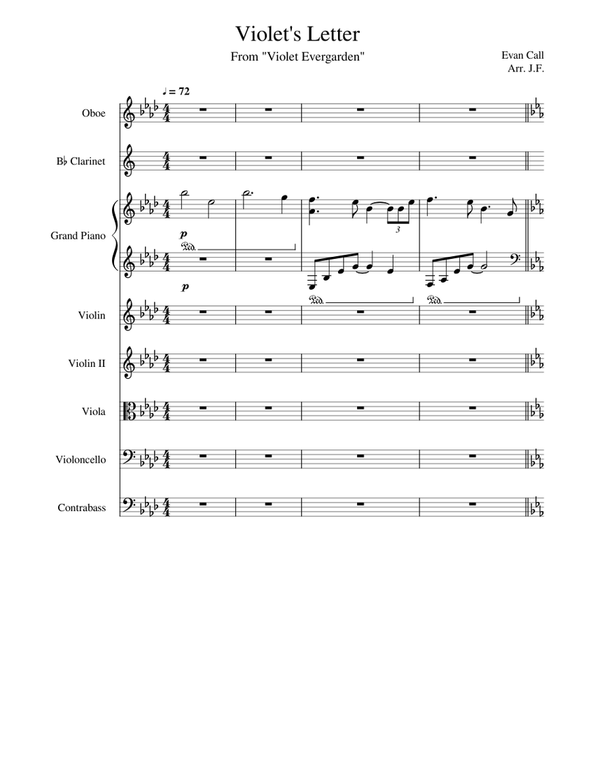 Violet's Letter - Violet Evergarden OST Sheet Music for Piano, Oboe ...