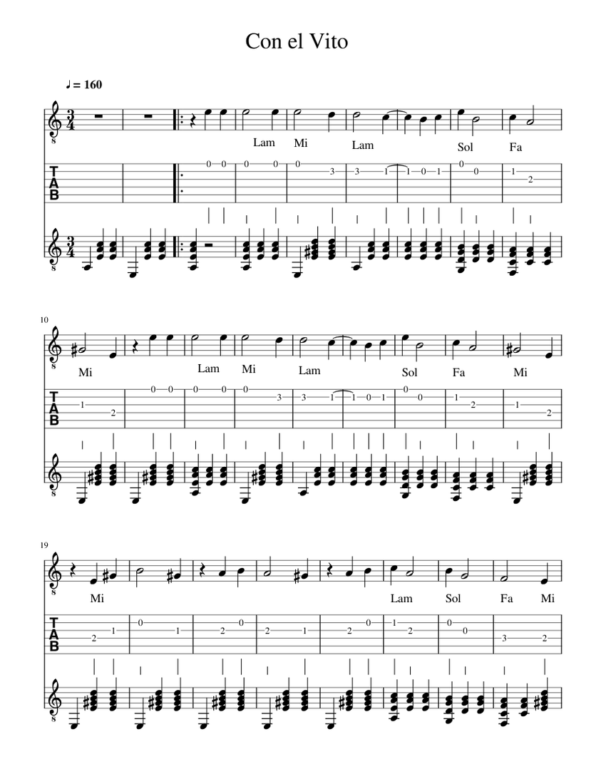 Con el vito Sheet Music and Tab with Chords for Guitar (Mixed Trio ...