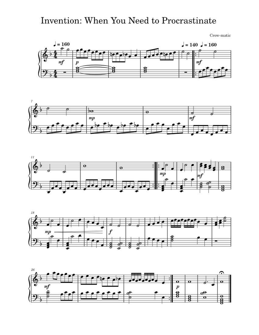Invention: When You Need to Procrastinate - Crow - piano tutorial
