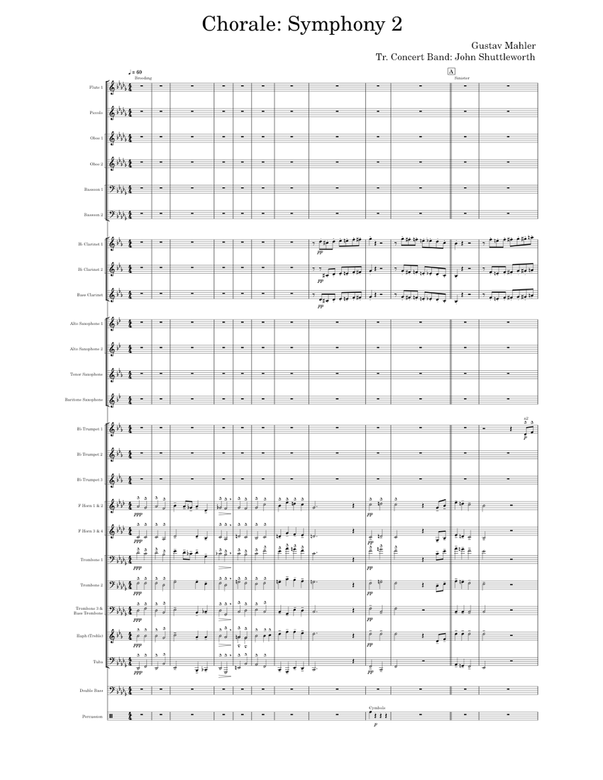 Symphony 2 (Chorale) - Gustav Mahler Sheet music for Trombone, Euphonium, Tuba, Flute piccolo ...