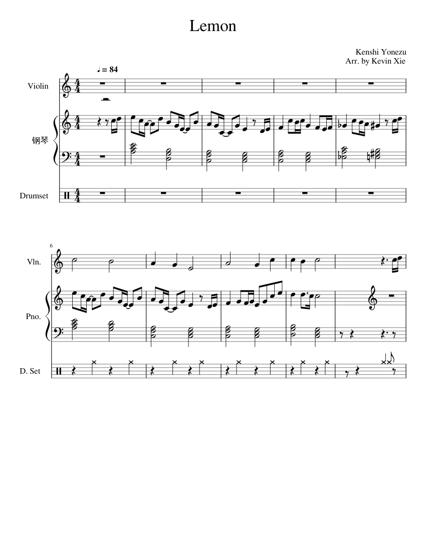 Lemon Sheet Music for Piano, Violin, Drum group (Bands) | MuseScore.com