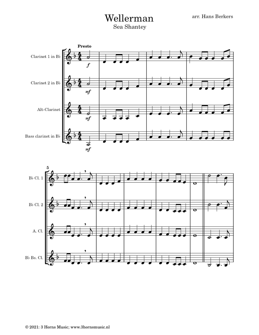 Wellerman – The Longest Johns for Clarinet Quartett Sheet music for ...