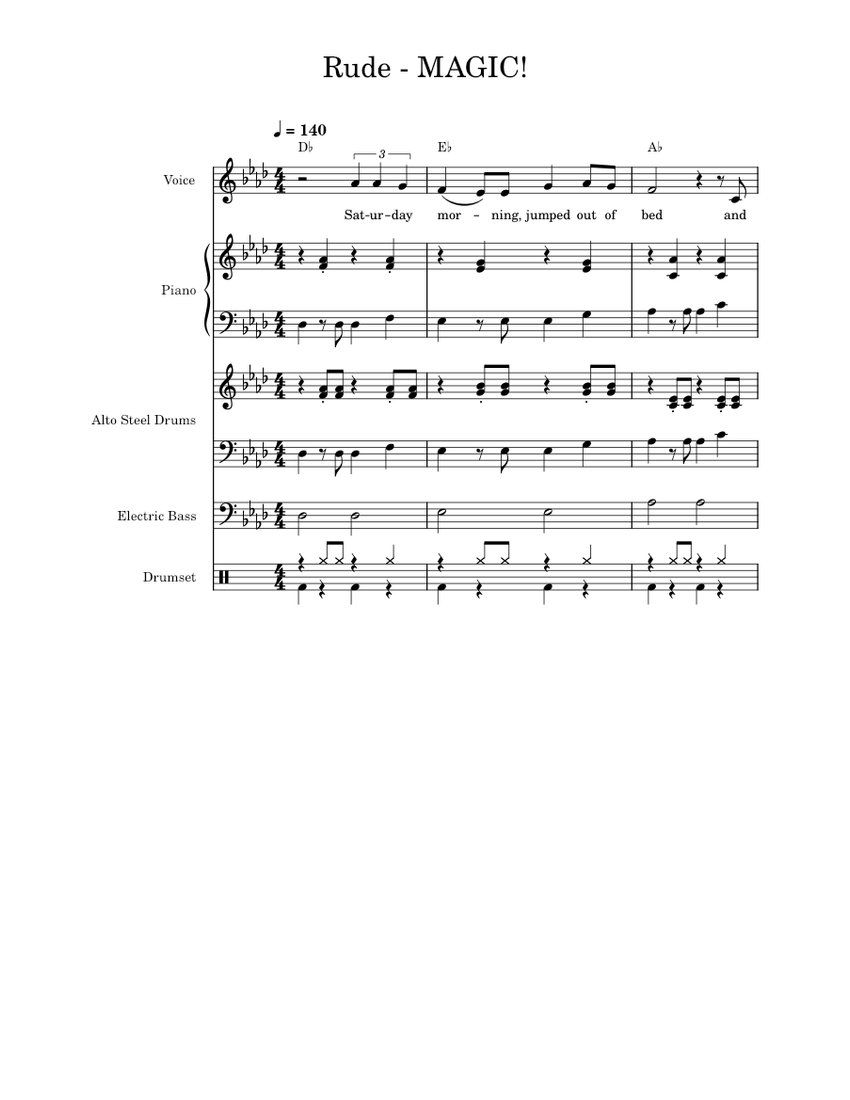 "Rude" - MAGIC! Sheet Music with Chords for Piano, Vocals, Bass guitar ...