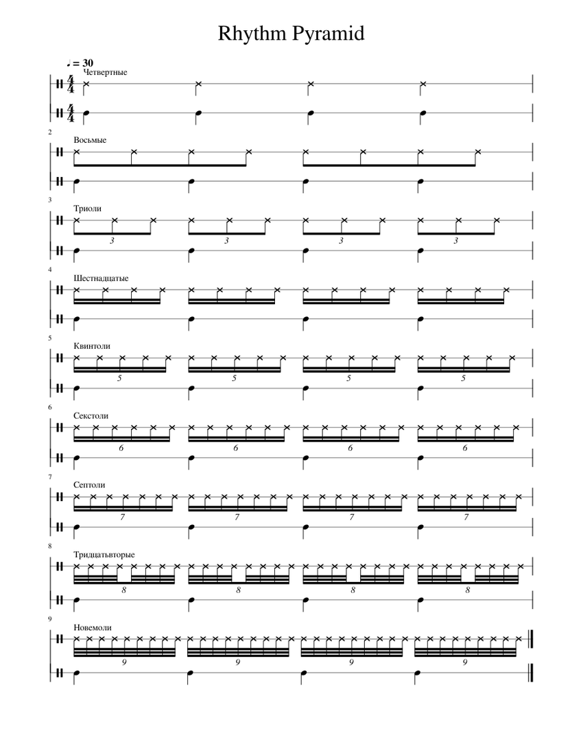 Rhythm Pyramid Exercise Sheet Music for Snare drum, Percussion bells ...