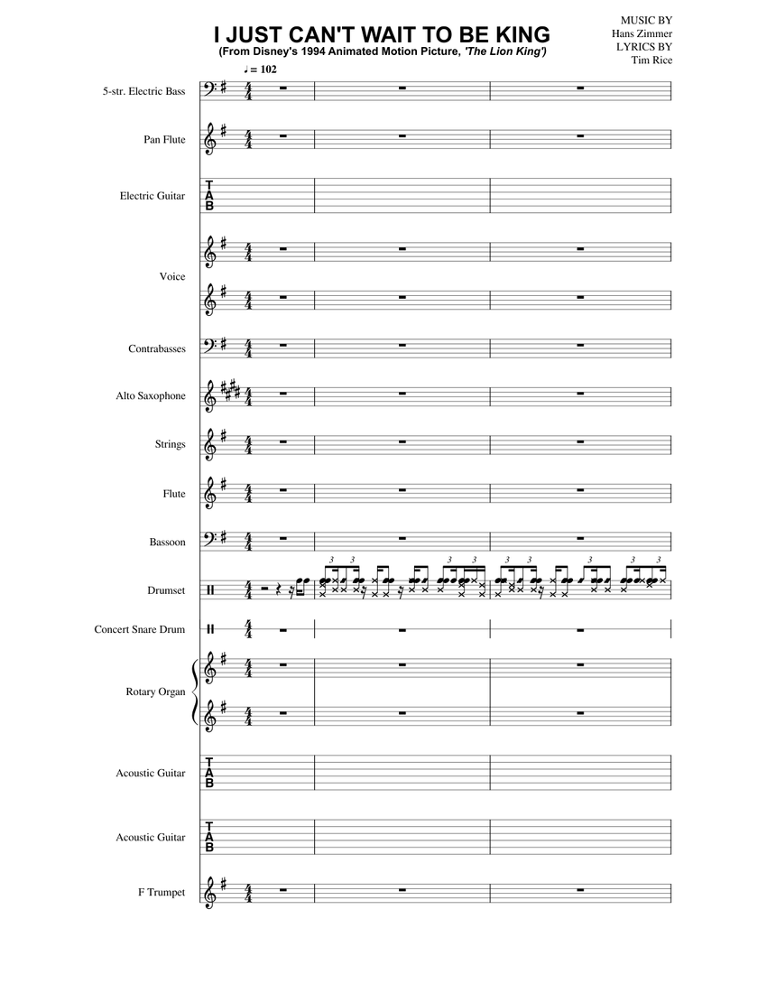 I Just Can't Wait to be King - The Lion King (1994) Sheet Music and Tab ...