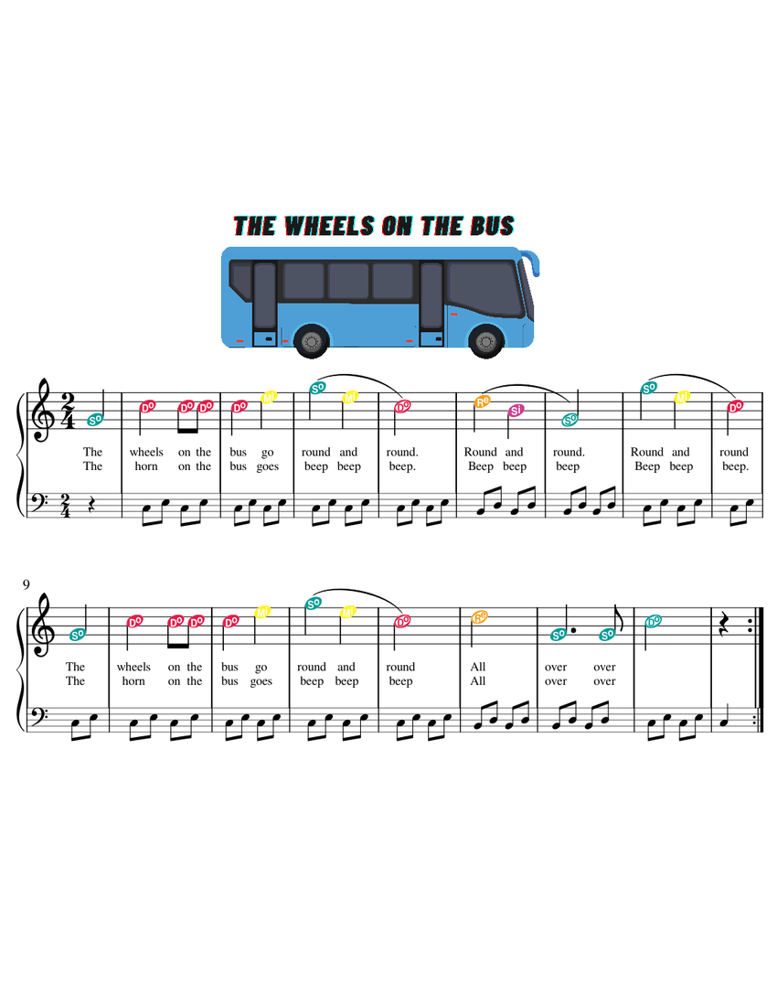 The wheels on the bus – Solfege - YWCM Sheet Music for Piano (Solo ...