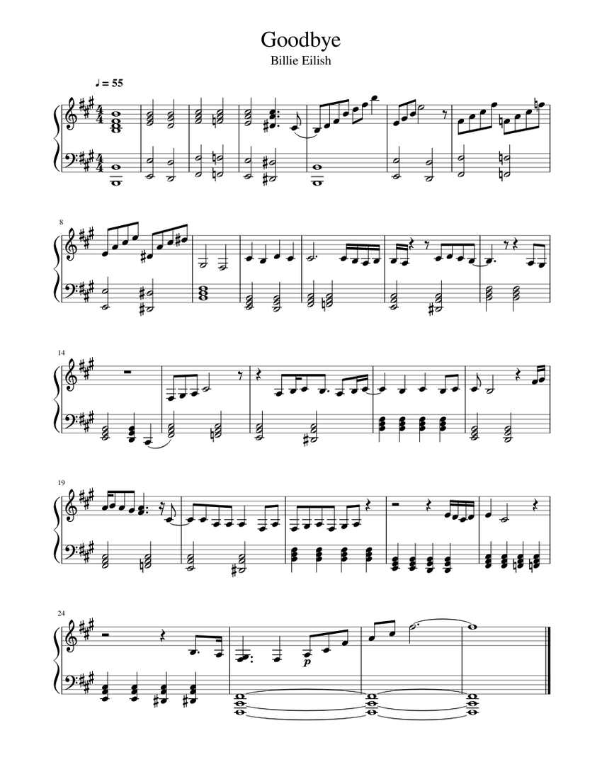Goodbye - Billie Eilish Sheet Music for Piano (Solo) Easy | MuseScore.com