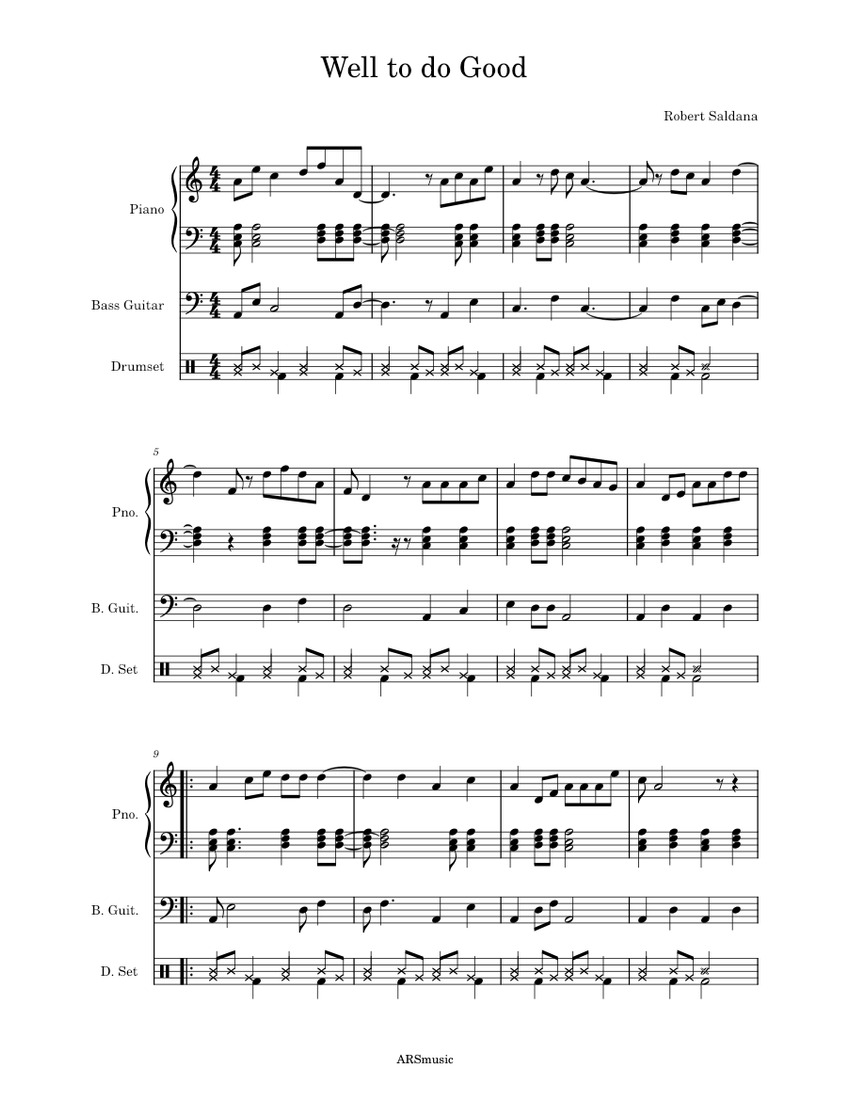 Well to do Good Sheet music for Piano, Bass guitar, Drum group (Mixed ...