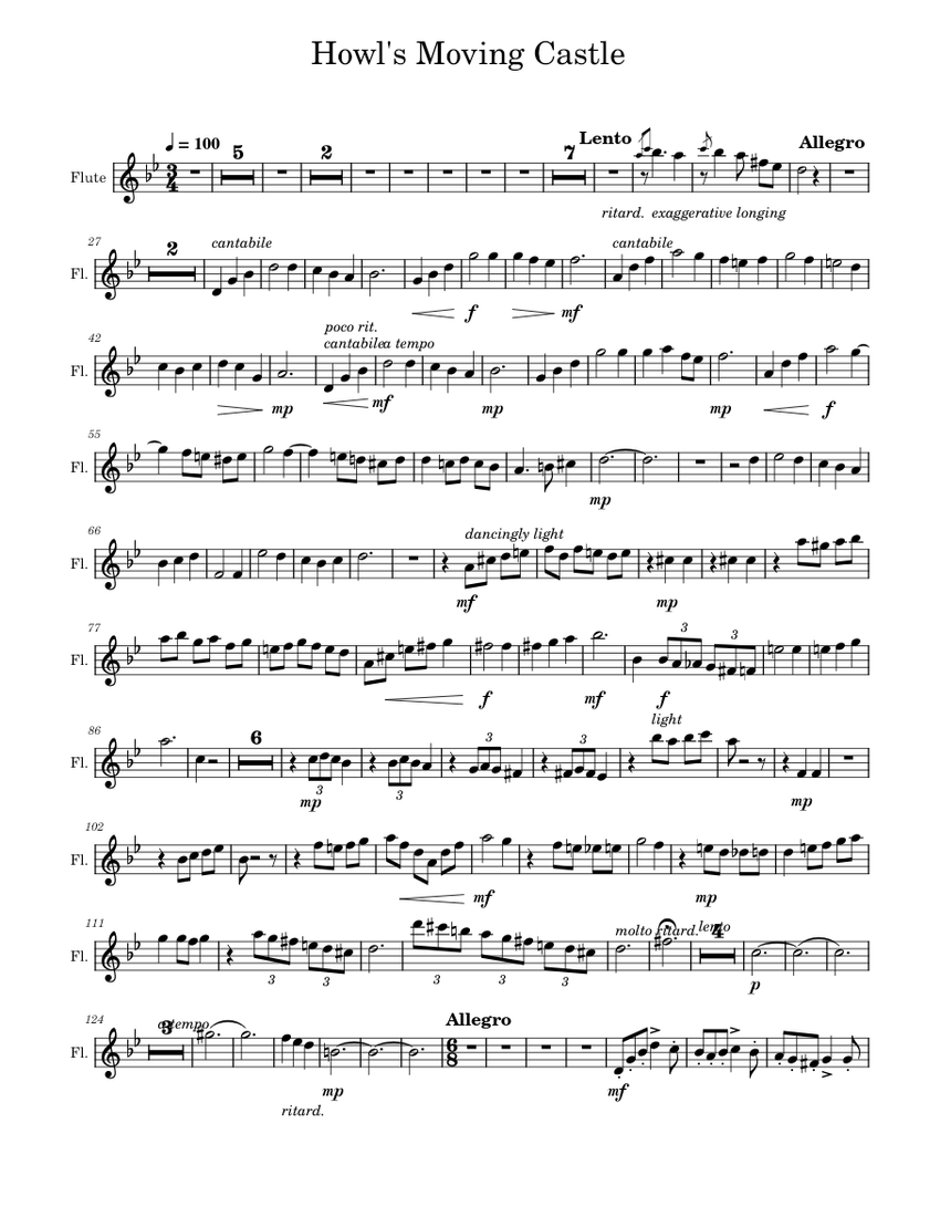 Howls Moving Castle - Sekai No Yakusoku – Misc Cartoons Sheet Music for ...