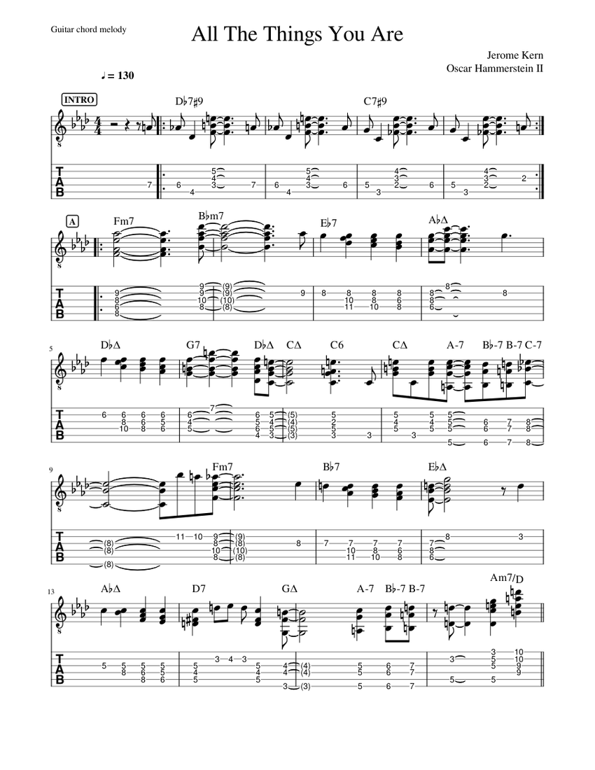All The Things You Are (guitar chord melody) Sheet Music and Tab for ...
