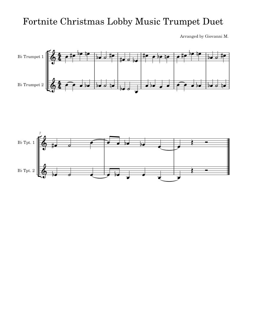 Fortnite Christmas Lobby Music Trumpet Duet Sheet Music for Trumpet in b-flat (Brass Duet ...