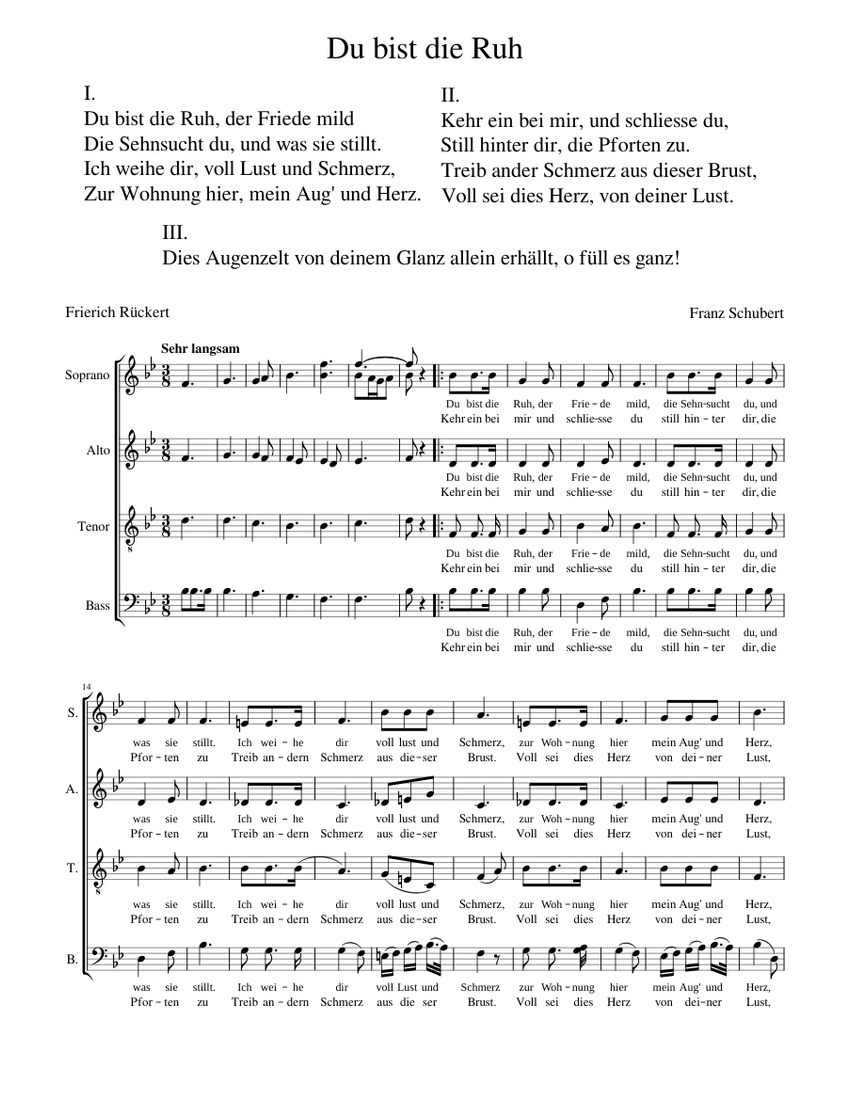 Du bist die Ruh Sheet Music for Soprano, Alto, Tenor, Bass voice (SATB ...