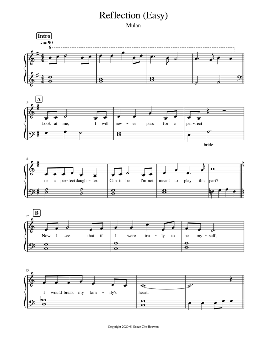 Reflection (EASY) Sheet Music for Piano (Solo) | MuseScore.com