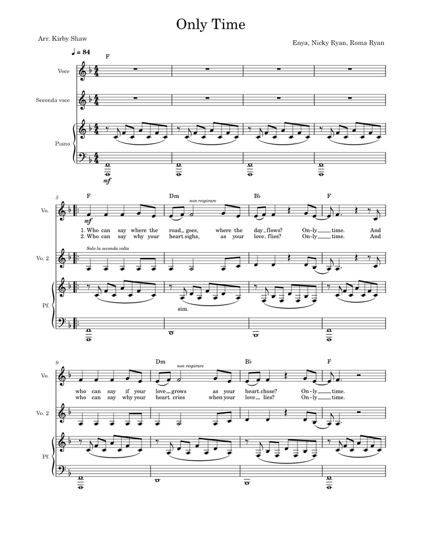 Only time – Enya Sheet Music with Chords for Piano, Vocals, Synthesizer ...
