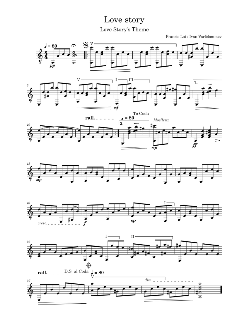 Love Story - Francis Lai Sheet music for Guitar (Solo) | Musescore.com