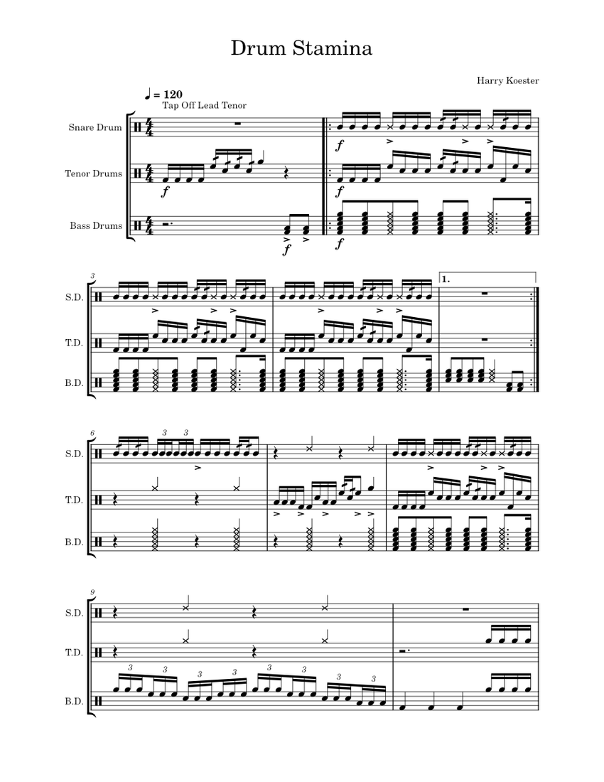 Drum Stamina Sheet music for Snare drum, Tenor drum, Bass drum ...