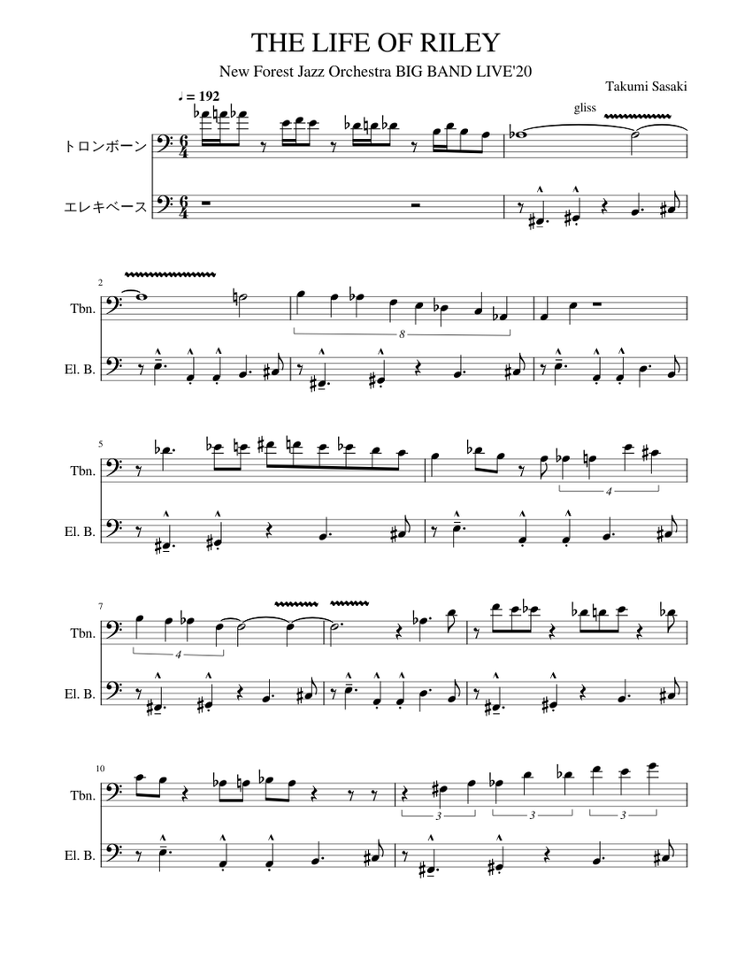THE LIFE OF RILEY Sheet Music for Trombone, Bass guitar (Mixed Duet ...