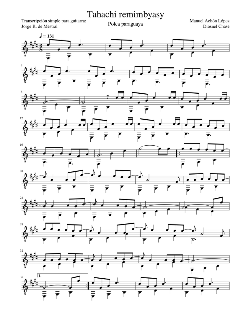 Tahachi rembyasy Diosnel Chase - Manuel Achón López Sheet music for ...
