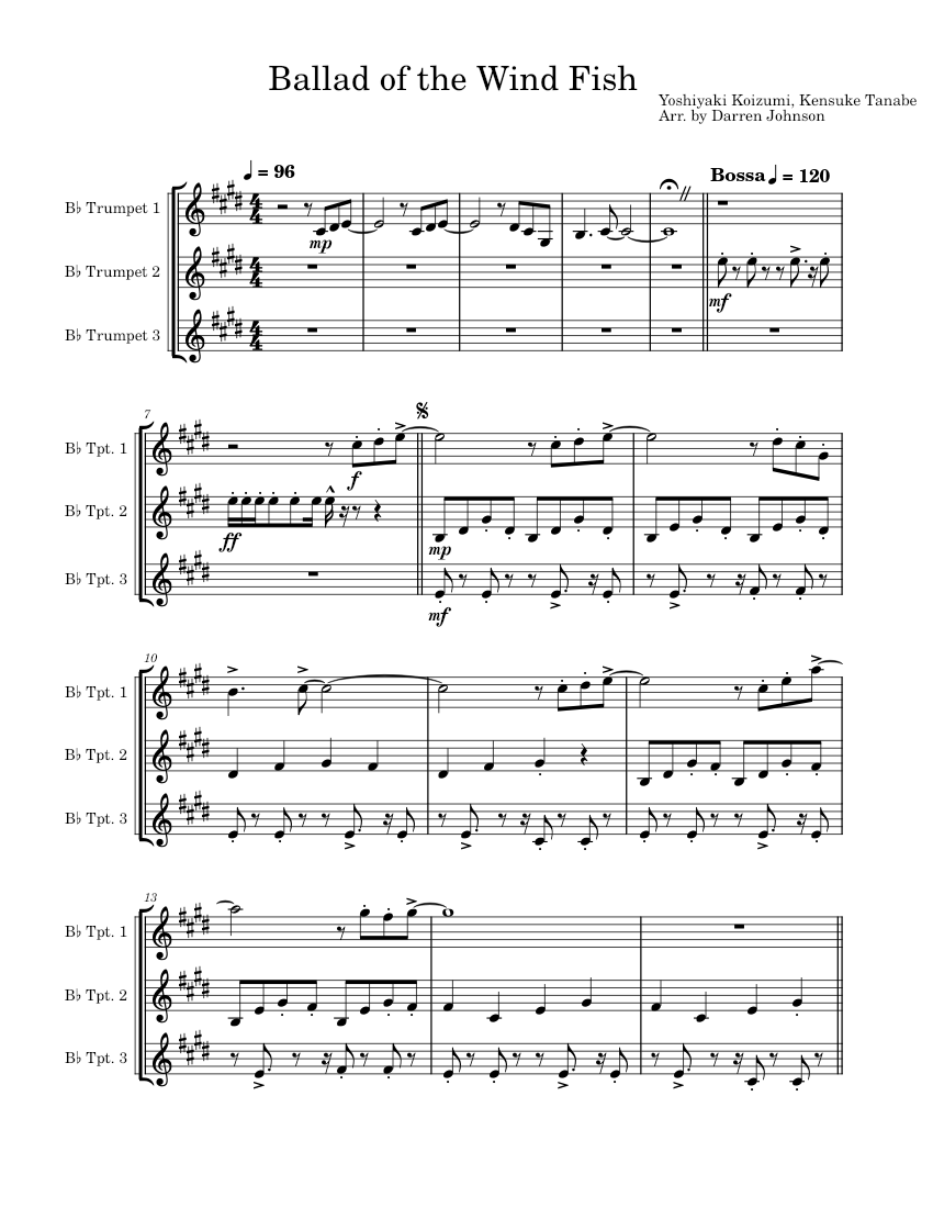 Ballad of the Wind Fish Sheet Music for Trumpet in b-flat (Brass Trio ...