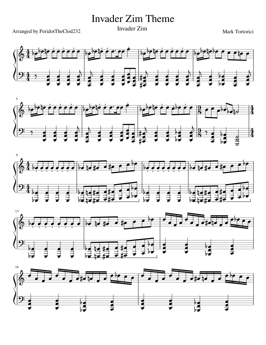 Invader Zim Theme Song Sheet Music for Piano (Solo) Easy | MuseScore.com