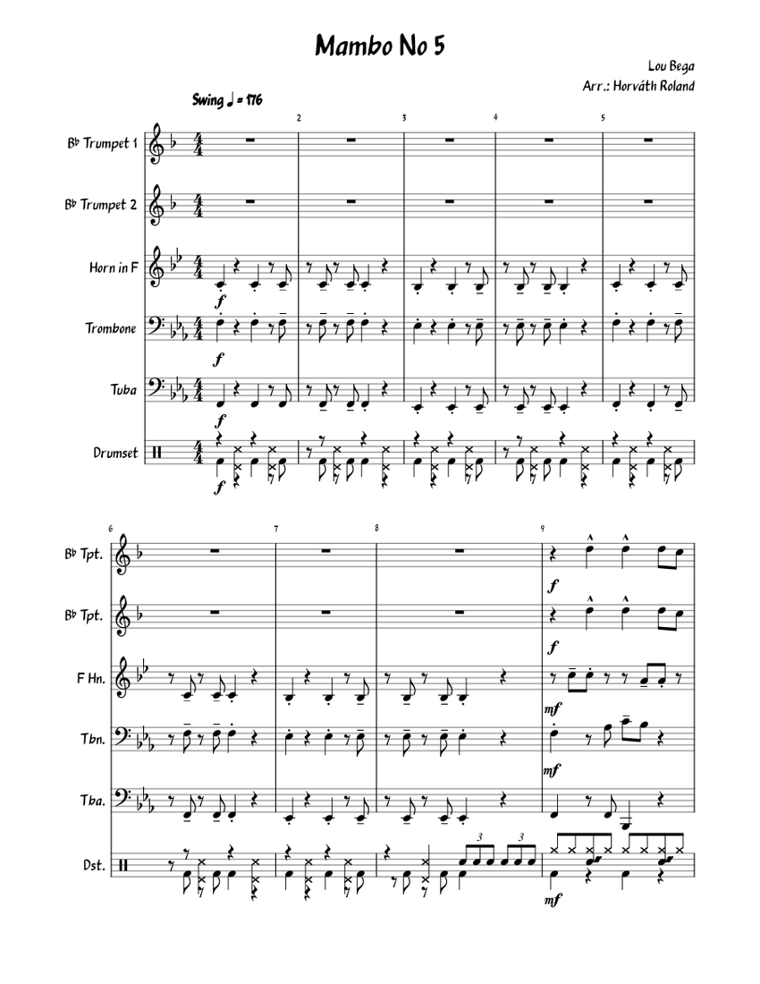 Mambo_no_5_with_solos Sheet Music for Trombone, Tuba, Trumpet in b-flat ...