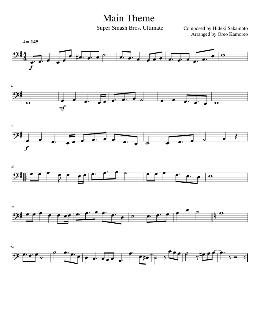 Smash Ultimate: Main Theme Sheet Music for Cello (Solo) | MuseScore.com