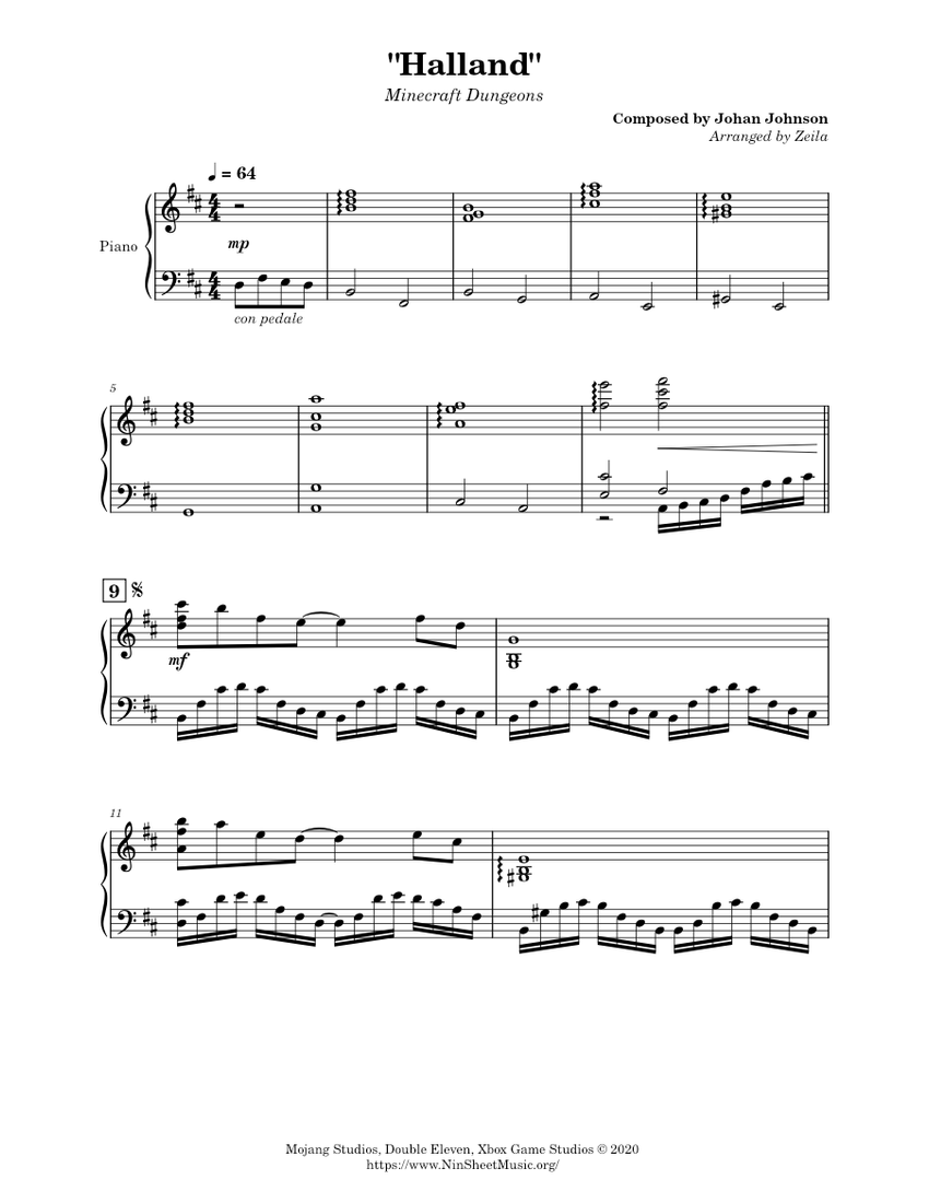 Minecraft Dungeons - Halland Sheet Music for Piano (Solo) | MuseScore.com